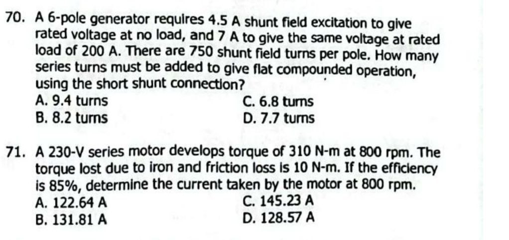 Solved A 6-pole generator requires 4.5 ﻿A shunt field | Chegg.com
