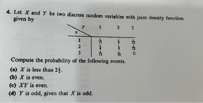 Solved 4. Let X and Y be two discrete random variables with | Chegg.com