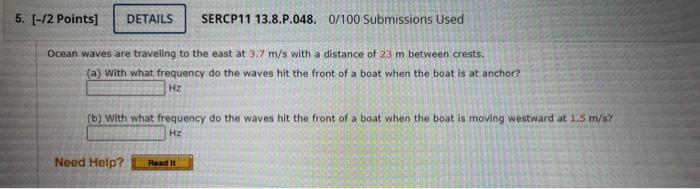 Solved Ocean waves are traveling to the east at 3.7 m/s with | Chegg.com