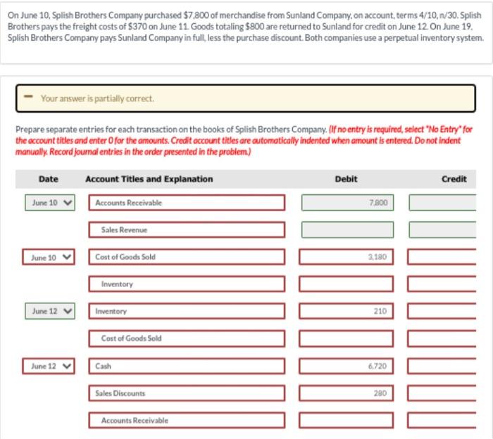 Solved On June 10. Splish Brothers Company purchased $7,800 | Chegg.com