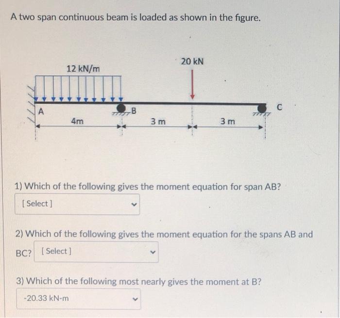 Solved A two span continuous beam is loaded as shown in the | Chegg.com