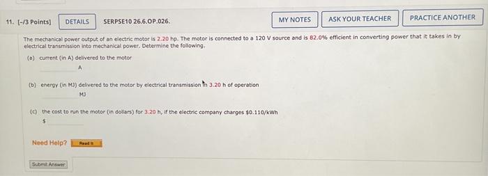 Solved The mechanical power output of an electric motor is | Chegg.com