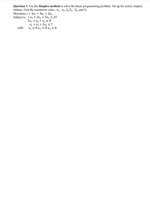 Solved Question 3. Use the Simplex method to solve the | Chegg.com