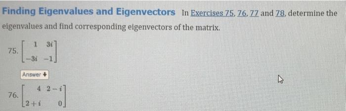 Solved Finding Eigenvalues and Eigenvectors In Exercises 75, | Chegg.com