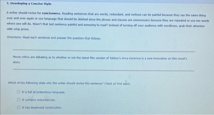 Solved 3. Developing a concise Style A writer should revise | Chegg.com