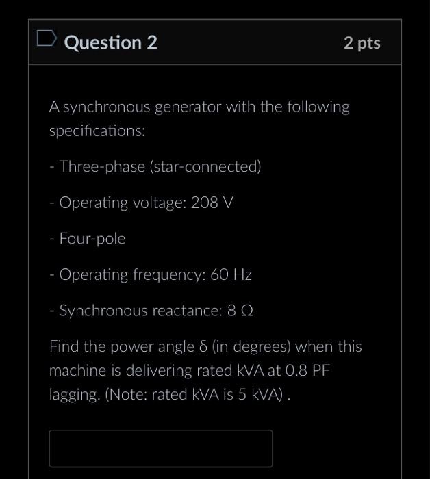 Solved A synchronous generator with the following | Chegg.com
