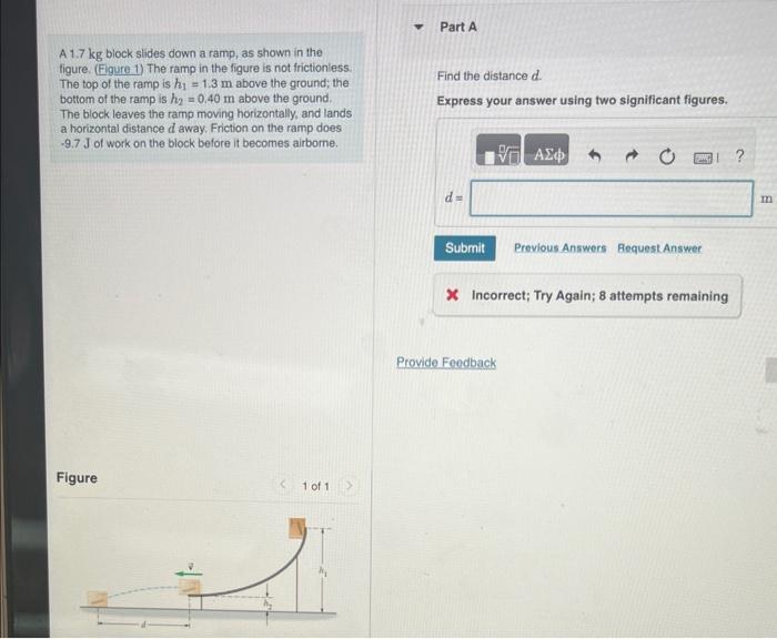 Solved A 1.7 kg block slides down a ramp, as shown in the | Chegg.com
