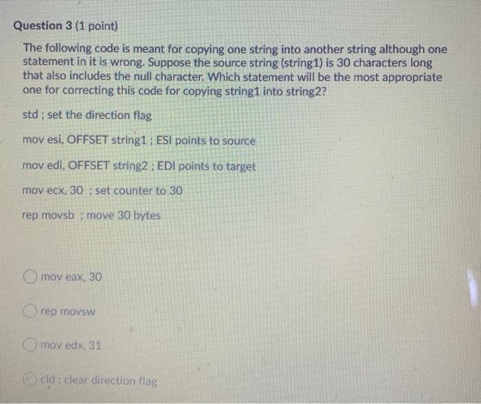 Solved Question 3 1 Point The Following Code Is Meant For
