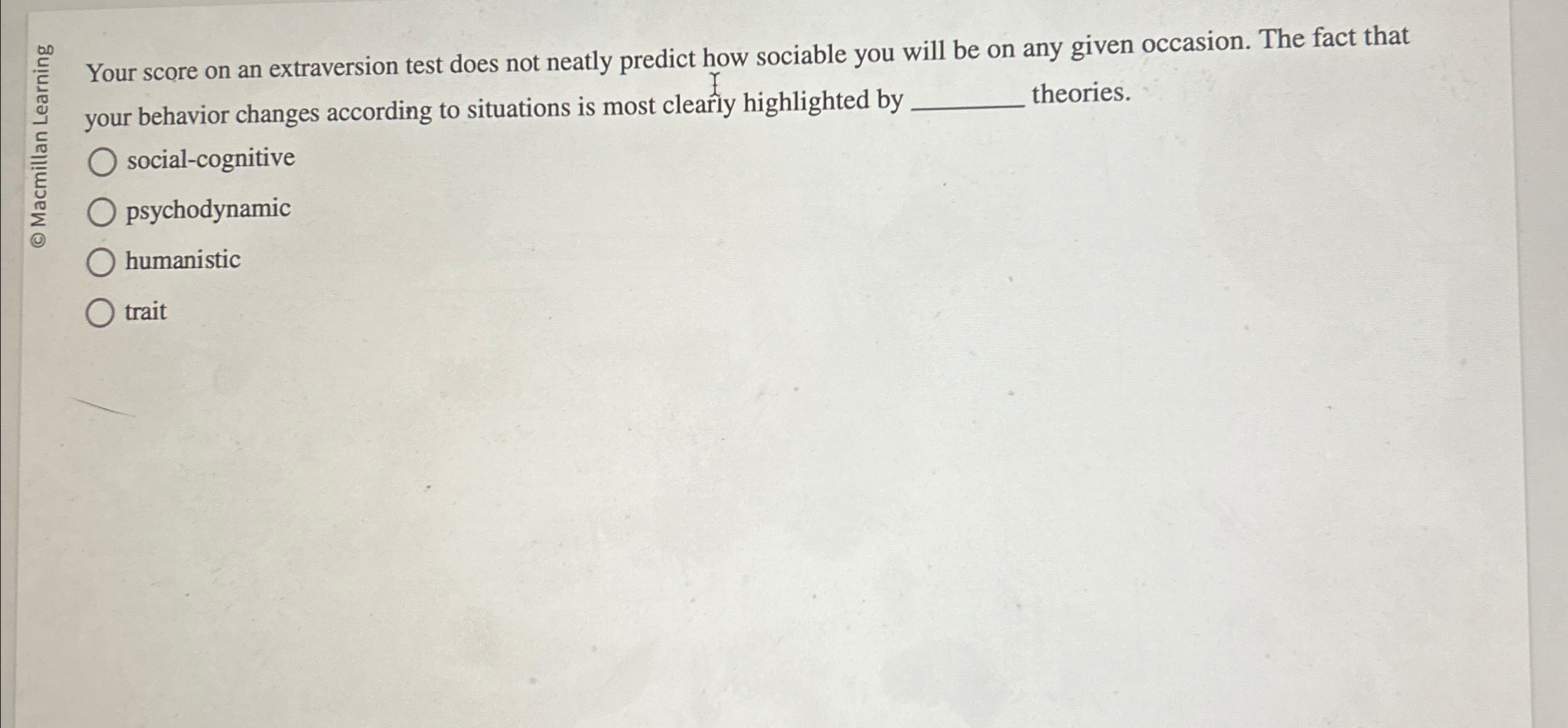 Solved Your score on an extraversion test does not neatly | Chegg.com
