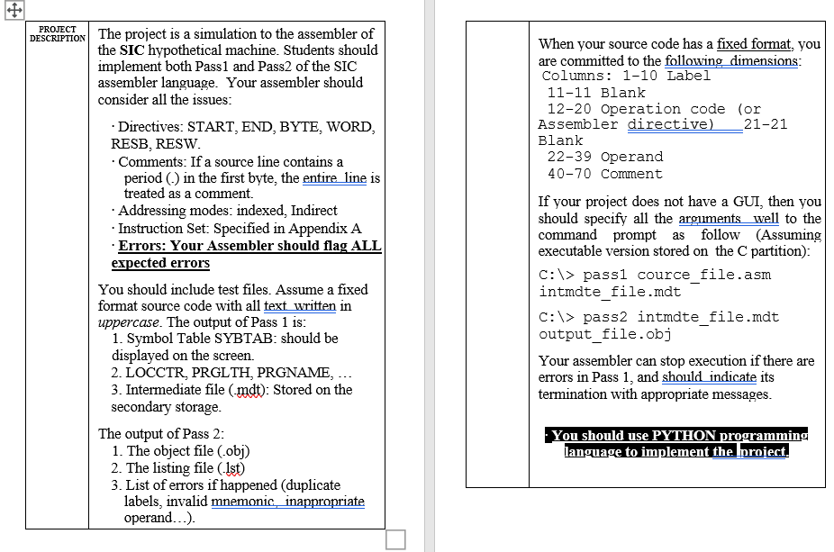 Solved The project is a simulation to the assembler of the | Chegg.com