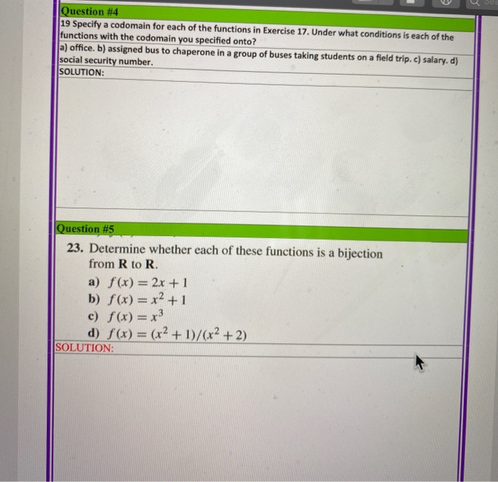 Solved Question #4 19 Specify a codomain for each of the | Chegg.com