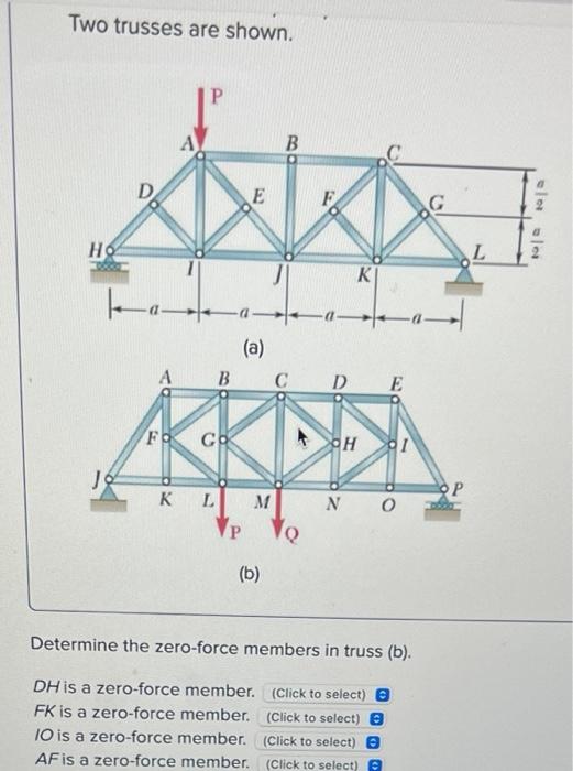 Solved Two trusses are shown. (b) Determine the zero-force | Chegg.com Solved Two trusses are shown. (b) Determine the zero-force | Chegg.com