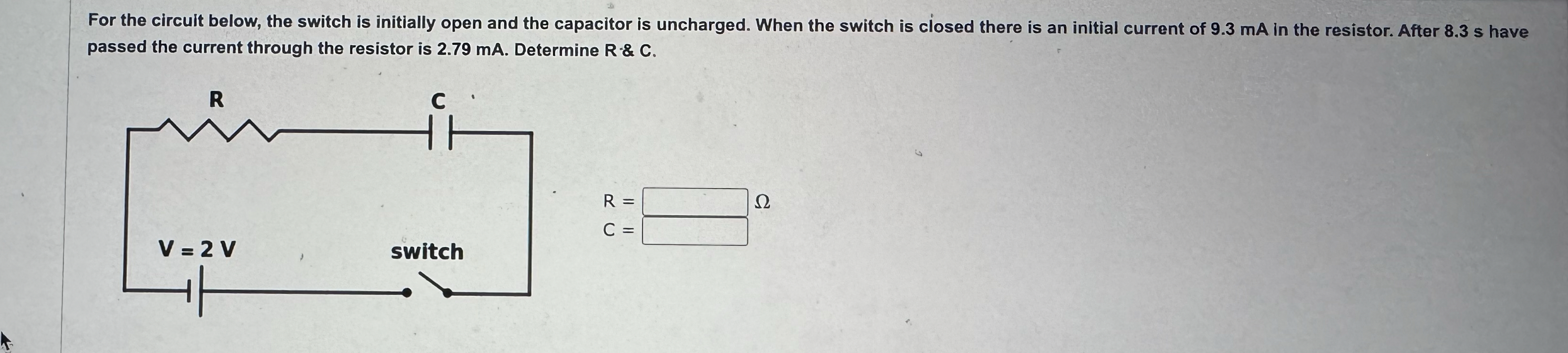Solved For the circuit below, the switch is initially open | Chegg.com