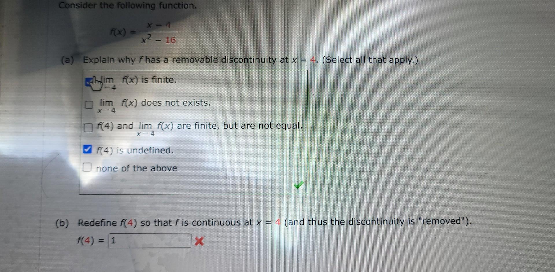 Solved Consider the following function. f(x)=x2−16x−4 (a) | Chegg.com