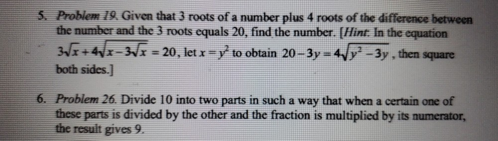 Solved 5. Problem 19. Given that 3 roots of a number plus 4 | Chegg.com