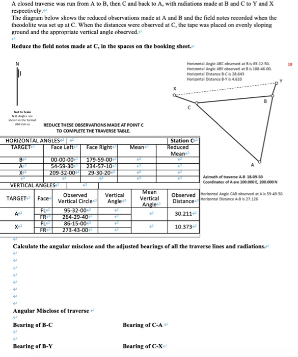 A closed traverse was run from A to B, then C and | Chegg.com