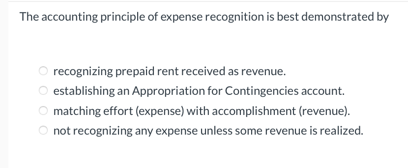 Solved The accounting principle of expense recognition is | Chegg.com