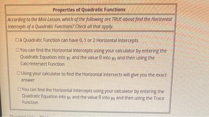 Solved Properties of Quadratic Functions ccording to the | Chegg.com