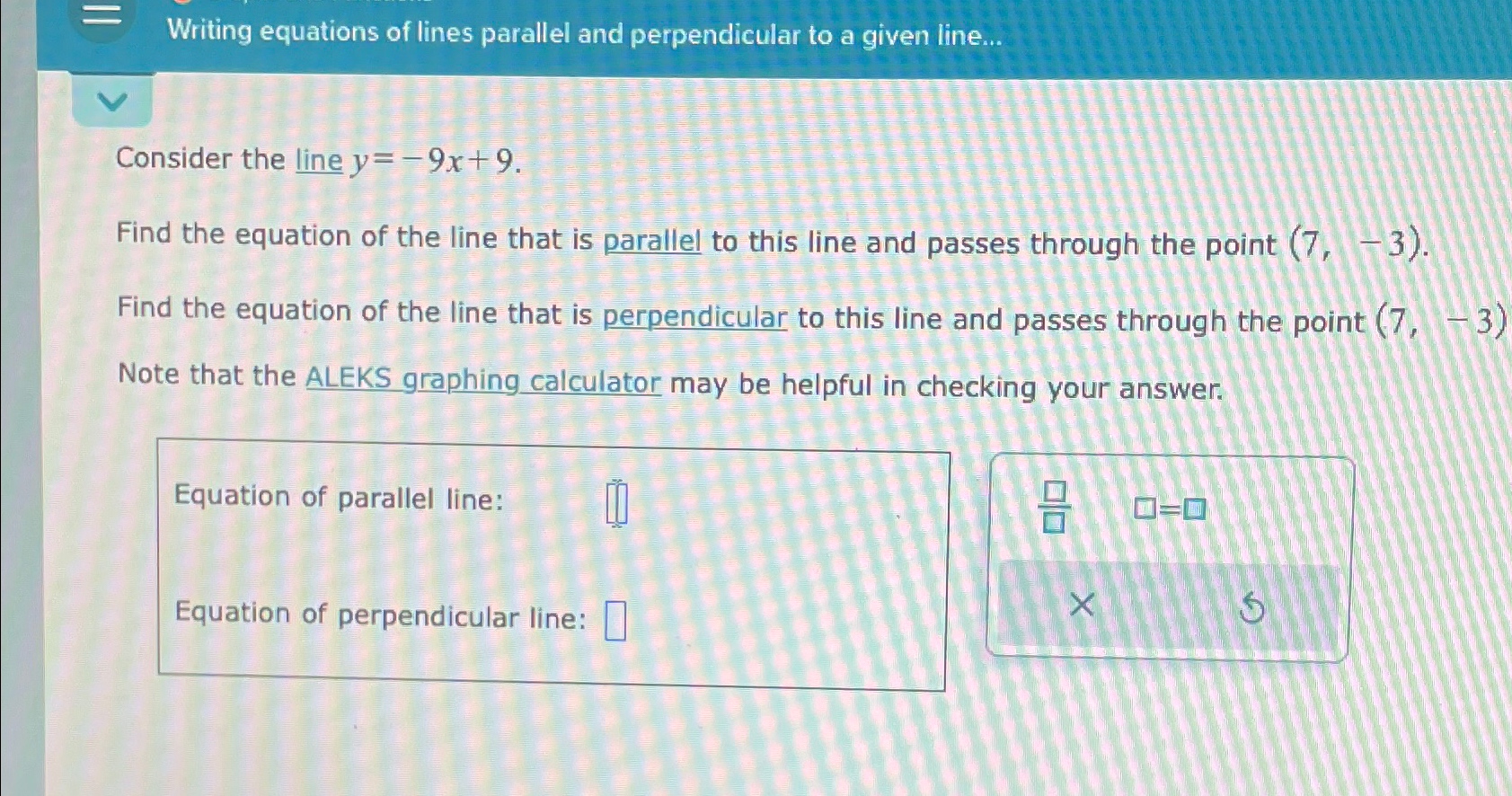 Solved Writing equations of lines parallel and perpendicular | Chegg.com
