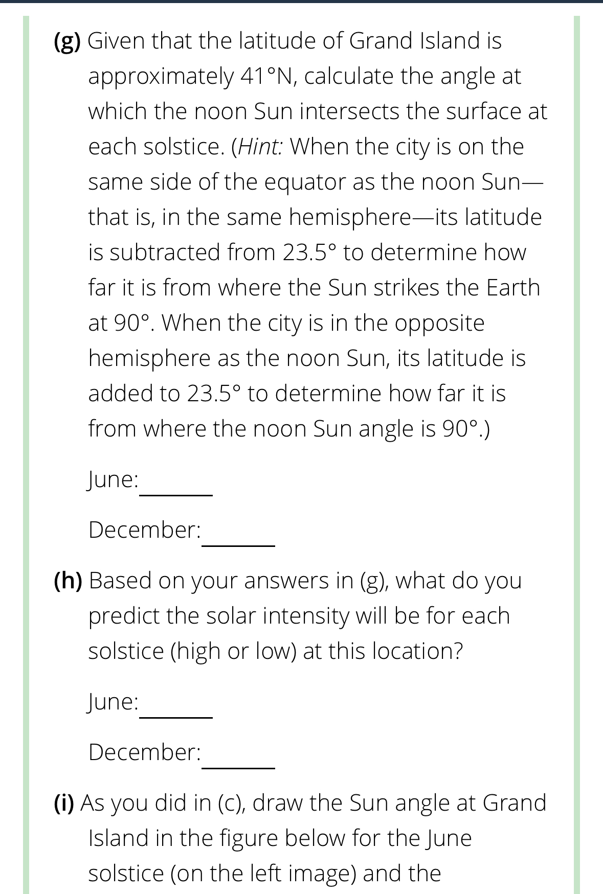 Solved (g) ﻿Given that the latitude of Grand Island is | Chegg.com