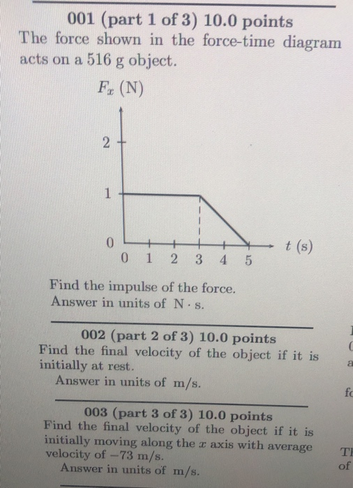 Solved 001 (part 1 of 3) 10.0 points The force shown in the | Chegg.com
