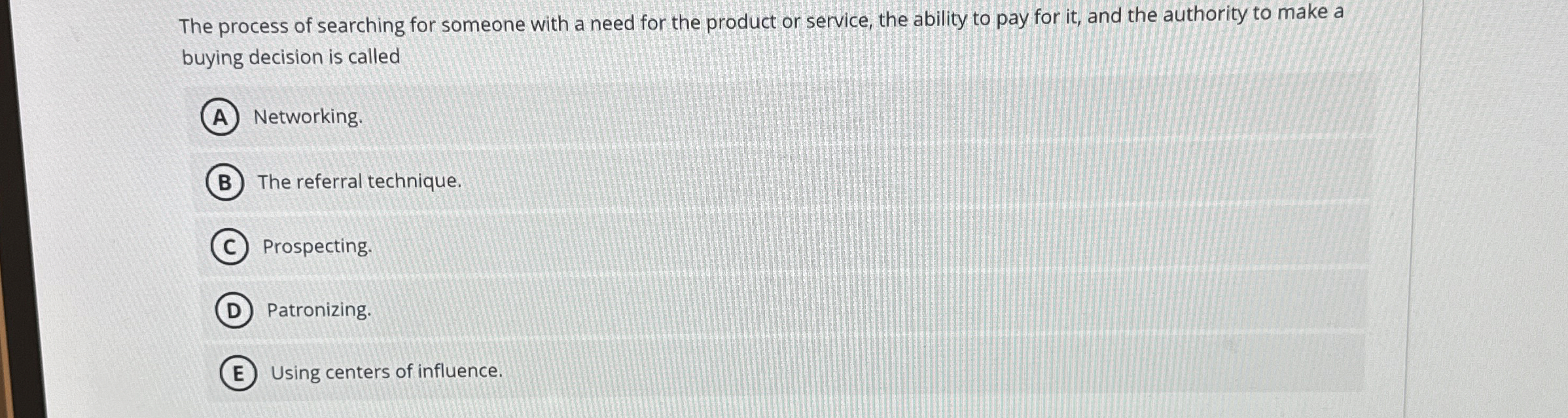 Solved The process of searching for someone with a need for | Chegg.com