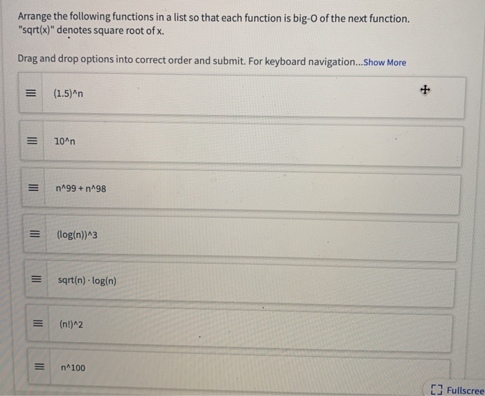 Solved Arrange the following functions in a list so that | Chegg.com