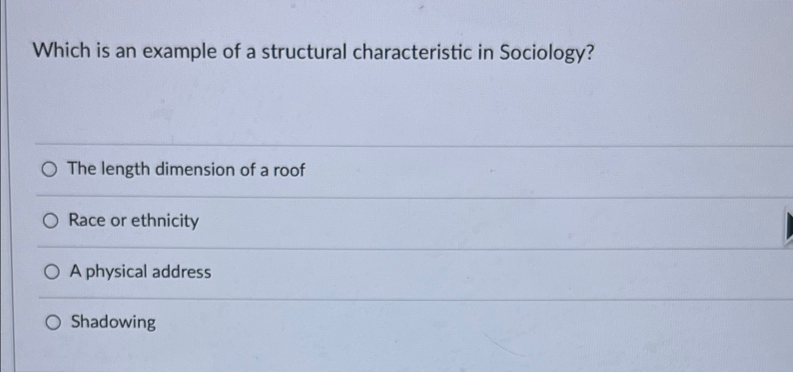 Solved Which is an example of a structural characteristic in | Chegg.com