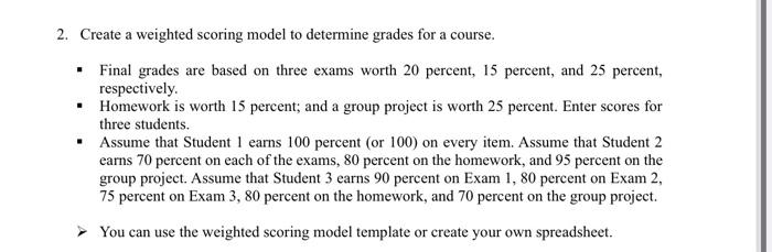 Solved 2. Create a weighted scoring model to determine | Chegg.com