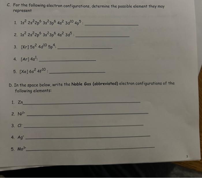 Solved C. For the following electron configurations, | Chegg.com