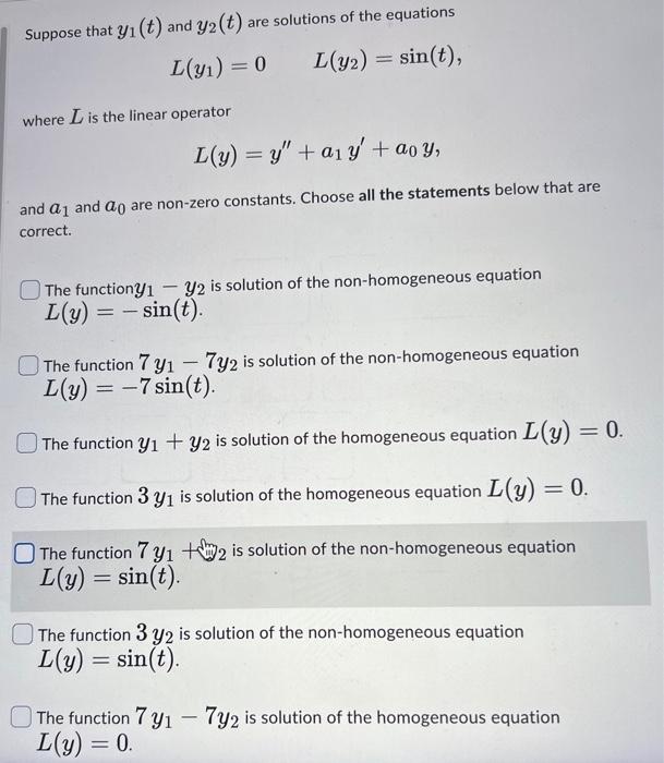 Solved Suppose that y1(t) and y2(t) are solutions of the | Chegg.com