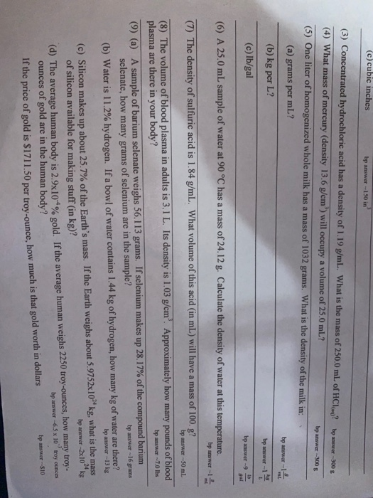 Solved (c) cubic inches bp answer - 150 in (3) Concentrated | Chegg.com