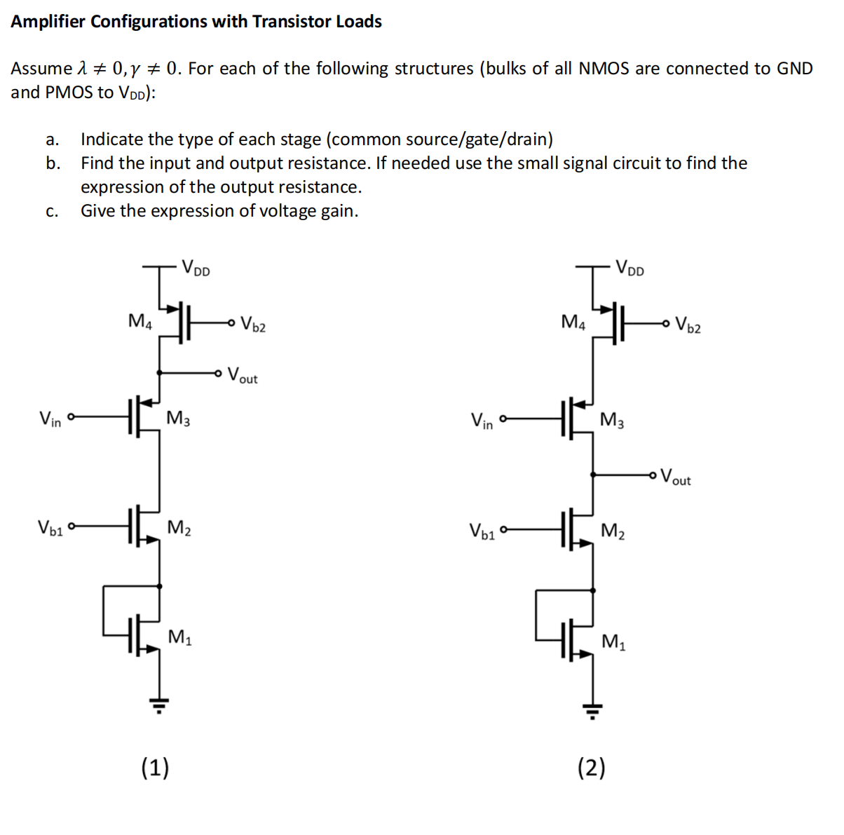 Amplifier Configurations with Transistor LoadsAssume | Chegg.com