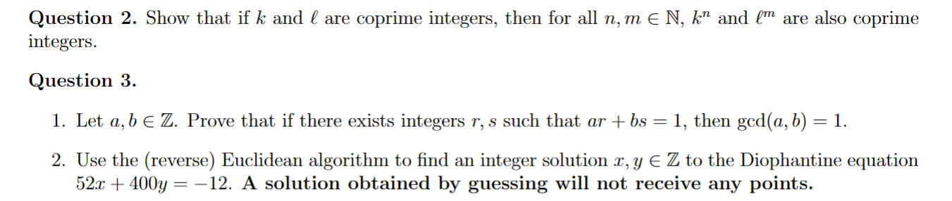 Solved Question 2. ﻿Show that if k ﻿and l ﻿are coprime | Chegg.com