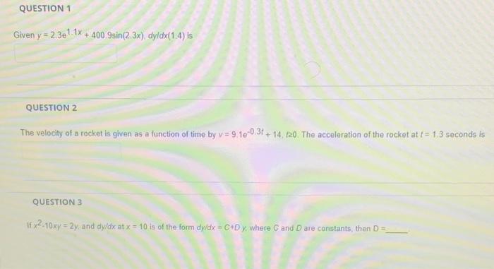 Solved QUESTION 1 Given y = 2.3e1.1% + 400.9sin(2.3x) | Chegg.com