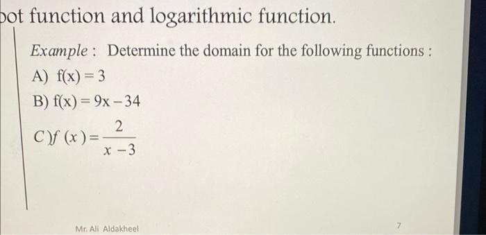 Solved function and logarithmic function. Example: Determine | Chegg.com