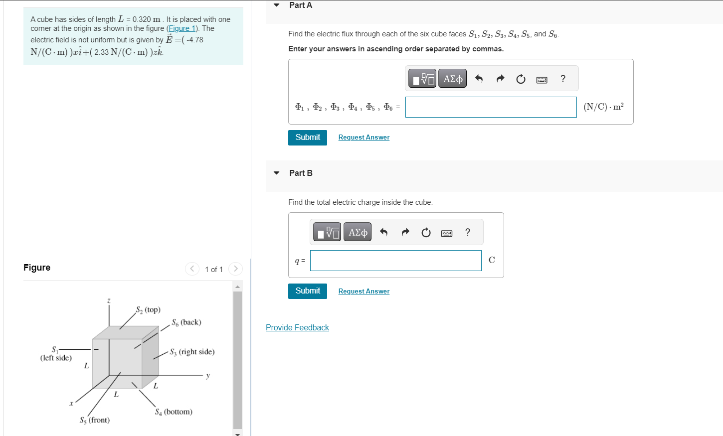 Solved Part AA cube has sides of length L=0.320m. ﻿It is | Chegg.com