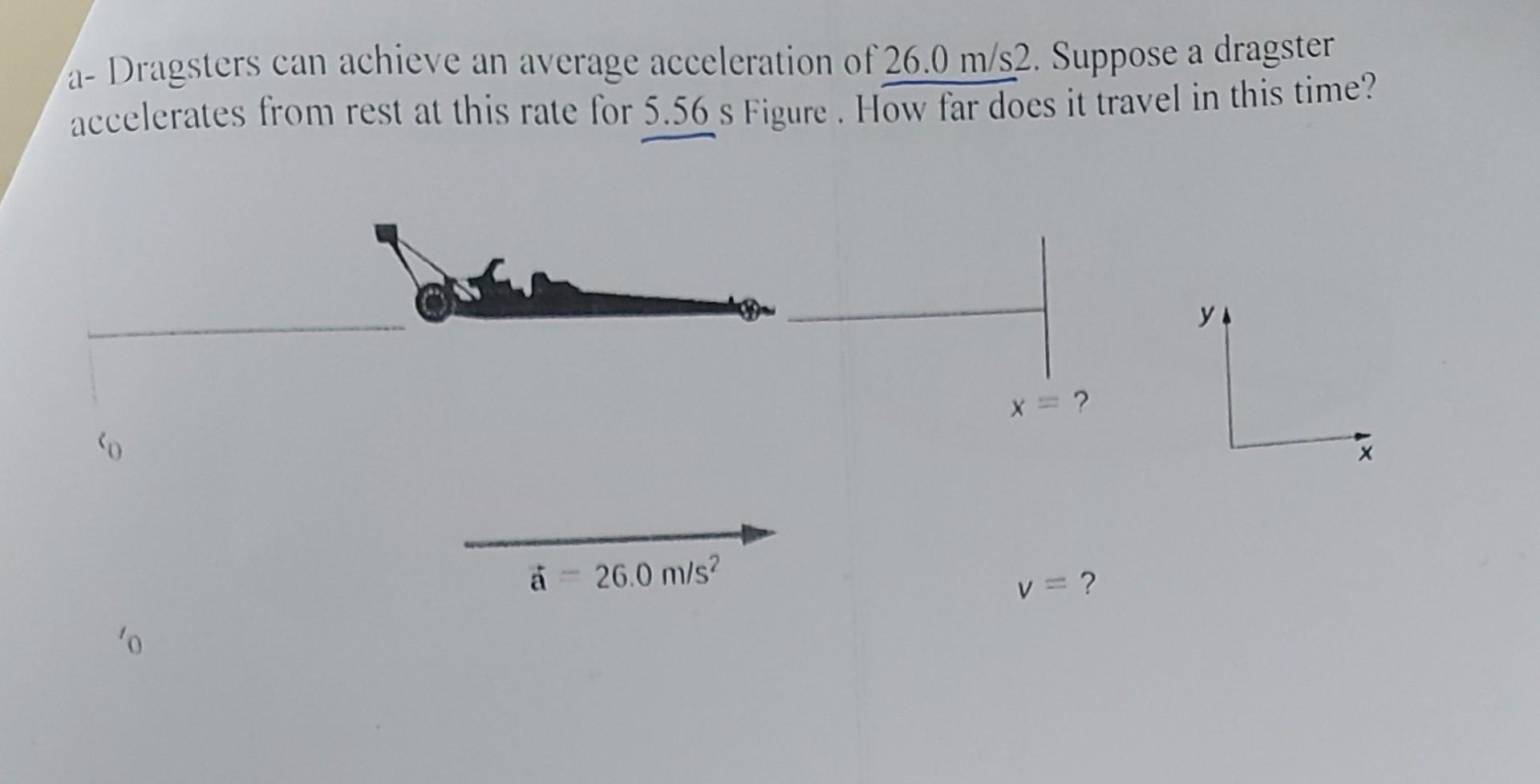 Solved a-Dragsters can achieve an average acceleration of | Chegg.com