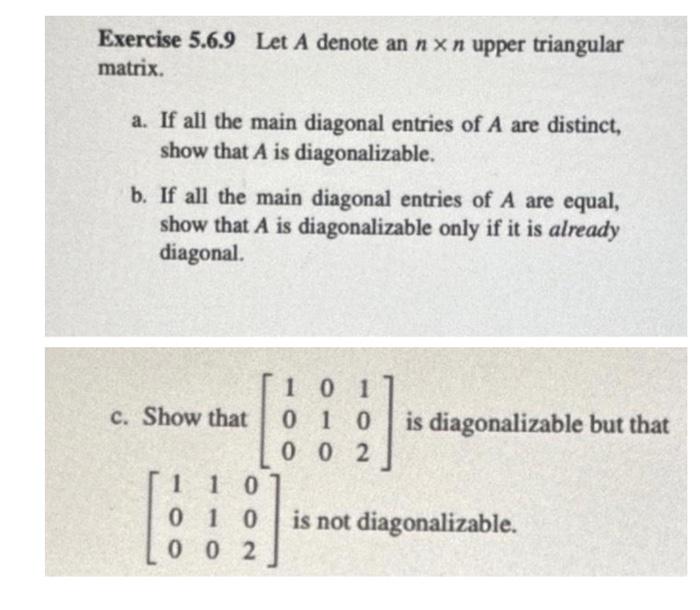 Solved Exercise 5.6.9 Let A denote an n×n upper triangular | Chegg.com