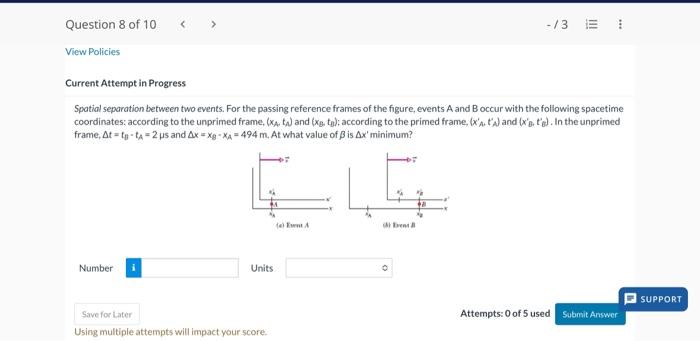 Solved Spatial Separation Between Two Events For The