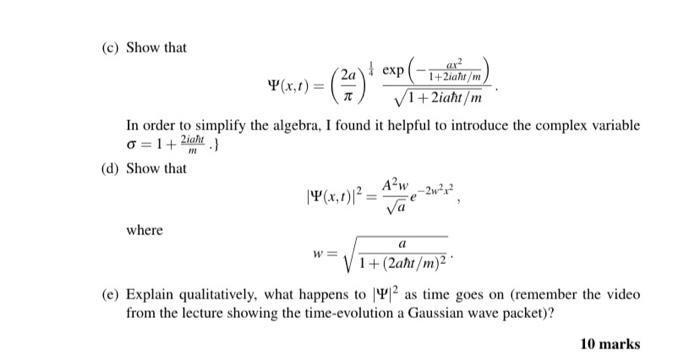 Solved 1. The Gaussian Wave Packet in one dimension. At | Chegg.com