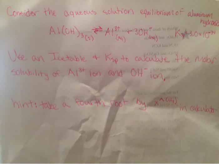 Solved Consider the aqueous solution equilibrium of aluminum | Chegg.com