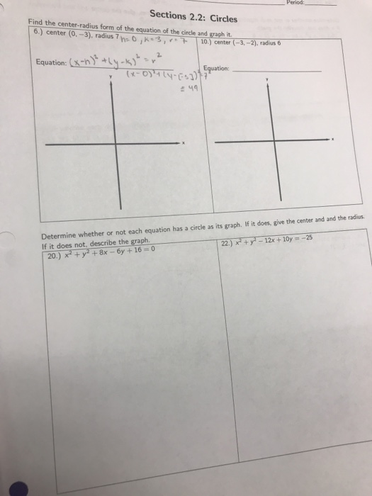 Solved Sections 2.2: Circles Find the center-radius form of | Chegg.com