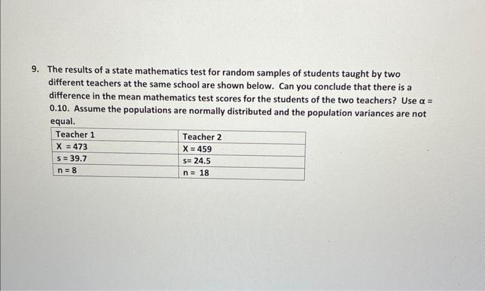 Solved 9. The results of a state mathematics test for random | Chegg.com