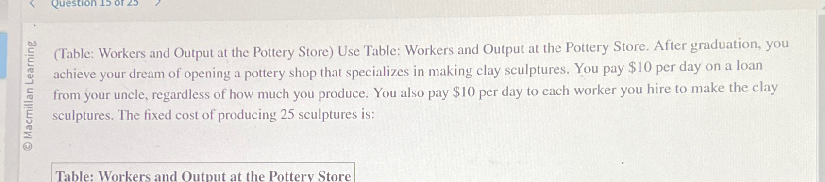 Solved (Table: Workers and Output at the Pottery Store) ﻿Use | Chegg.com
