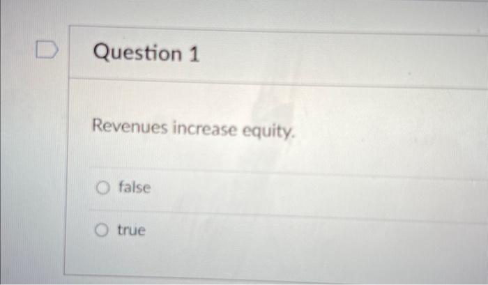 Solved Revenues increase equity. false true | Chegg.com
