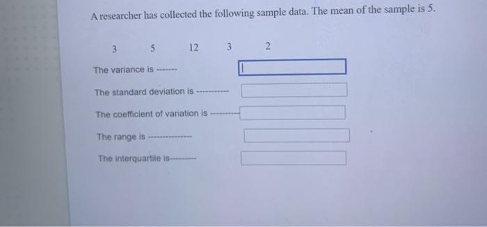 Solved A researcher has collected the following sample data. | Chegg.com