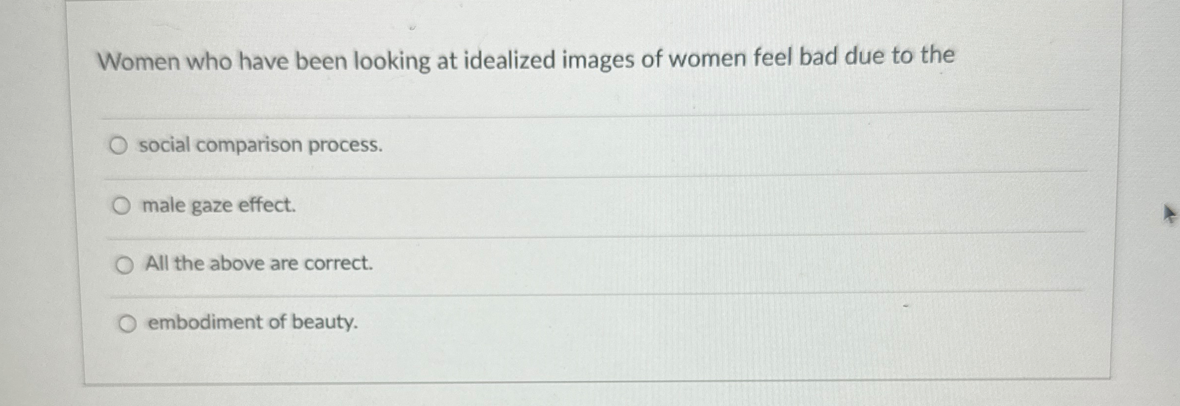 Solved Women who have been looking at idealized images of | Chegg.com