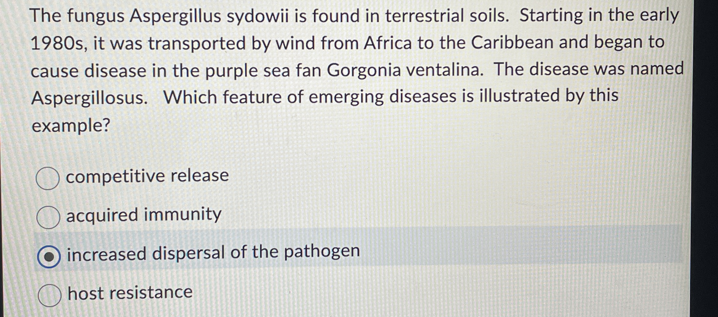 Solved The fungus Aspergillus sydowii is found in | Chegg.com