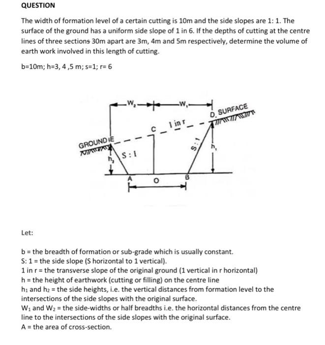Solved The width of formation level of a certain cutting is | Chegg.com